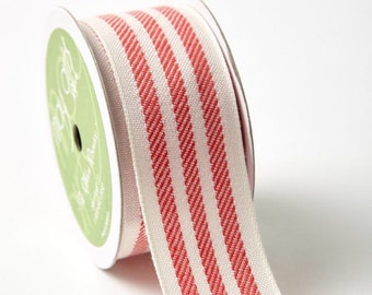 Red and Cream Ticking Stripe Cotton Ribbon by the Yard | Etsy