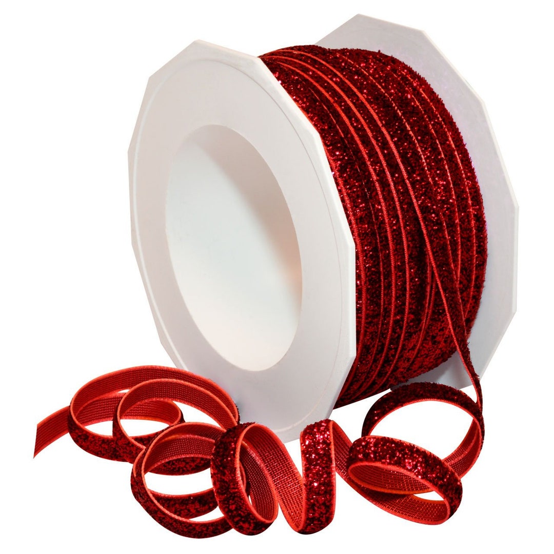 Ruby Velvet Ribbon , Velvet Ribbon, Velvet Glitter Ribbon 1/4" X by the ...