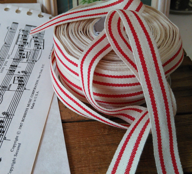 Red and Cream Ticking Stripe Cotton Ribbon by the Yard - Etsy