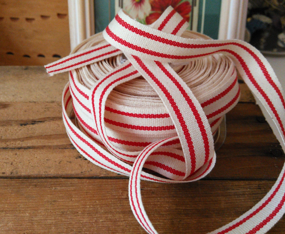 Red and Cream Ticking Stripe Cotton Ribbon by the Yard - Etsy