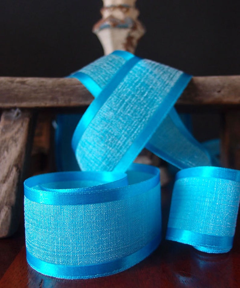 Turquoise Ribbon. Trim. Faux Linen Ribbon with Satin Edge in | Etsy