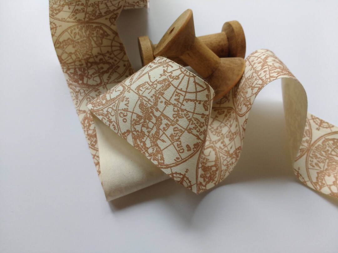 World Map Ribbon - 2-inch Natural Canvas - Beige - by the Yard ...