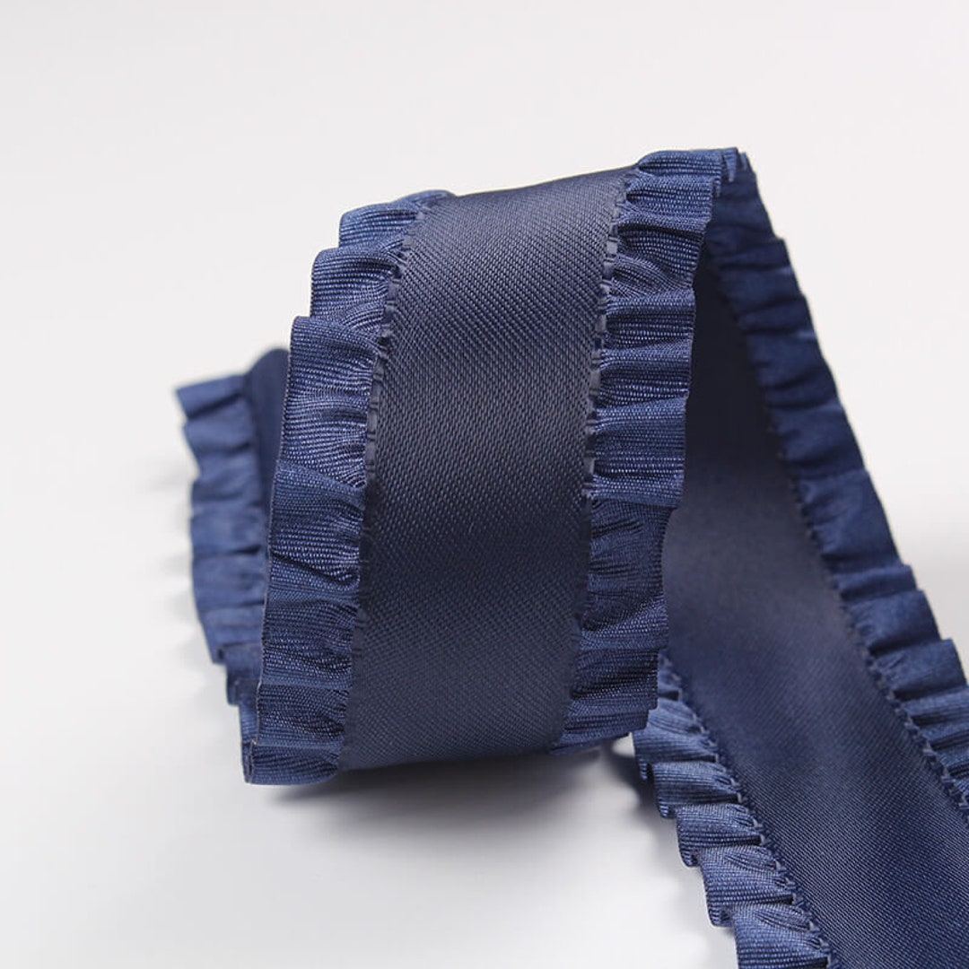 5 Yds Ribbon, , Navy Blue Double Ruffle Ribbon, 1-1/2-in Hair Bows ...