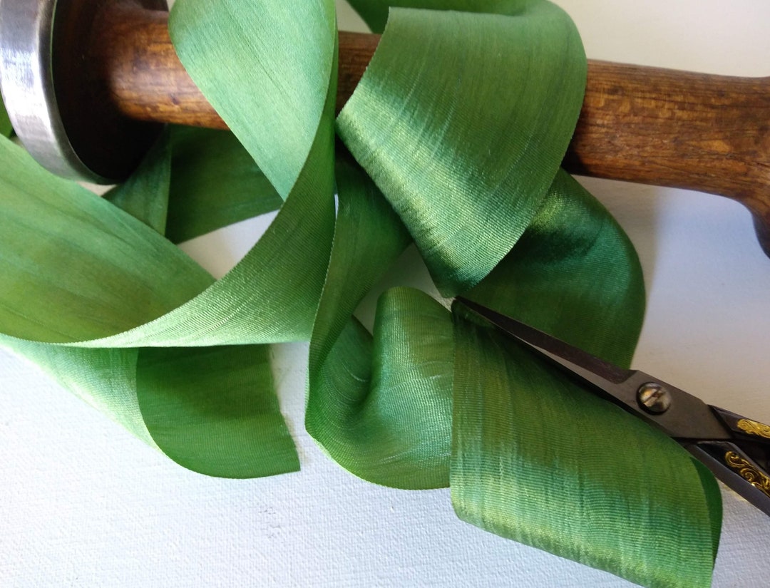 Green Silk Ribbon, 1.25 Inch Silk Ribbon, Green Ribbon. Gift Wrap ...