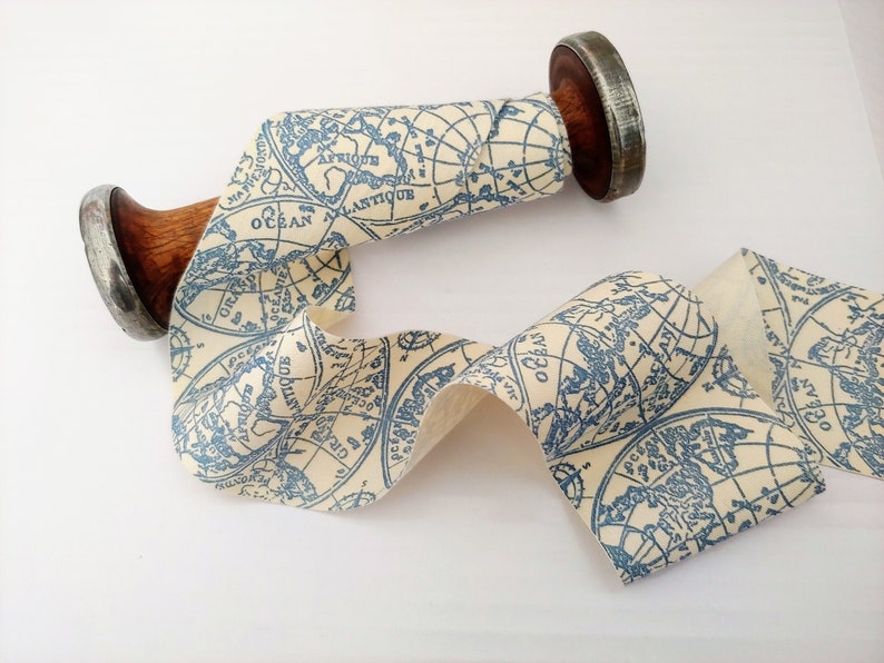 World Map Ribbon 2-inch Natural Canvas Blue by the Yard - Etsy