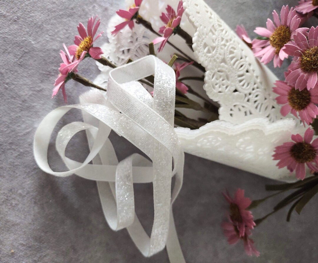 White Glitter Ribbon 3/8” Wide by the Yard, Velvet Glitter Ribbon ...