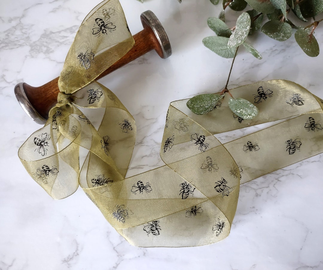 1-1/2" Green Bees Taffeta Craft Ribbon Sheer by the Yard Gift Favors - Etsy