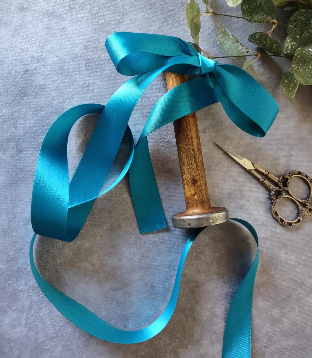 Teal Luster Satin Ribbon 7/8" Wide by the Yard, Double Faced Swiss ...