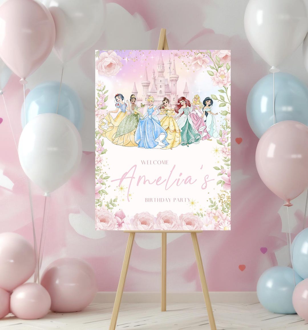 Pink Princess Birthday Welcome Sign, Castle Party Decor (canva Template ...