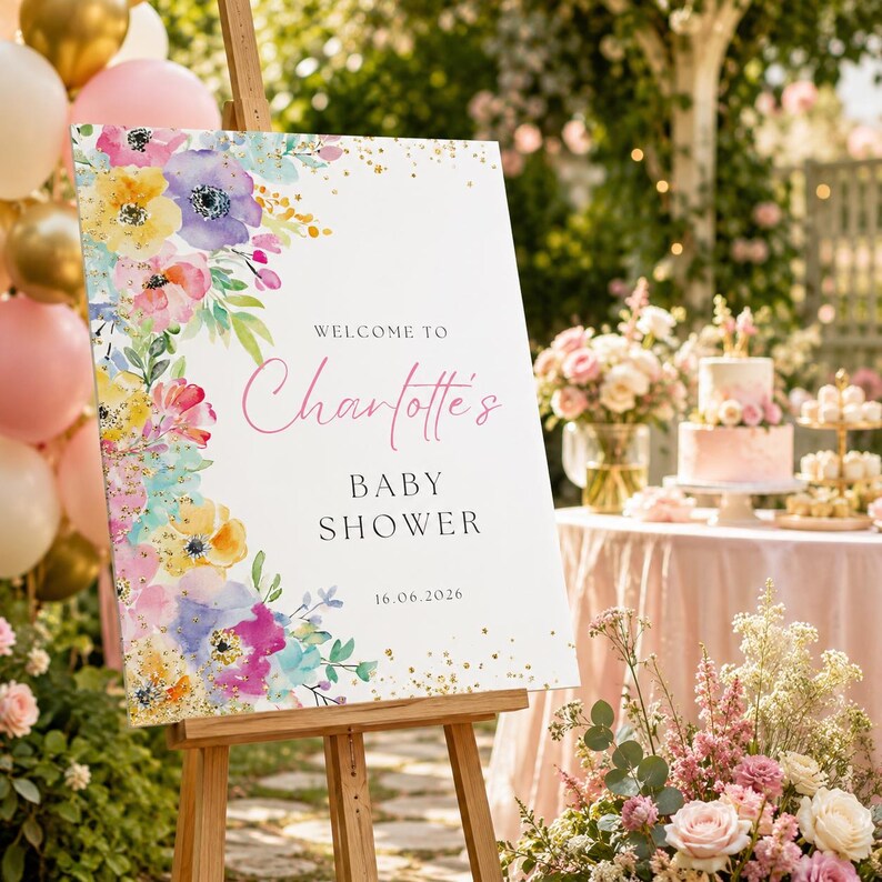 Floral Baby Shower Welcome Sign Template, Editable Canva Welcome Decor ...
