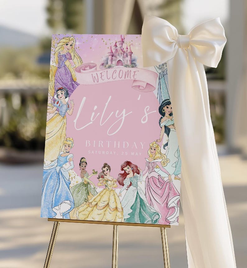 Princess Birthday Welcome Sign, Fairytale Party Poster, Editable Canva ...