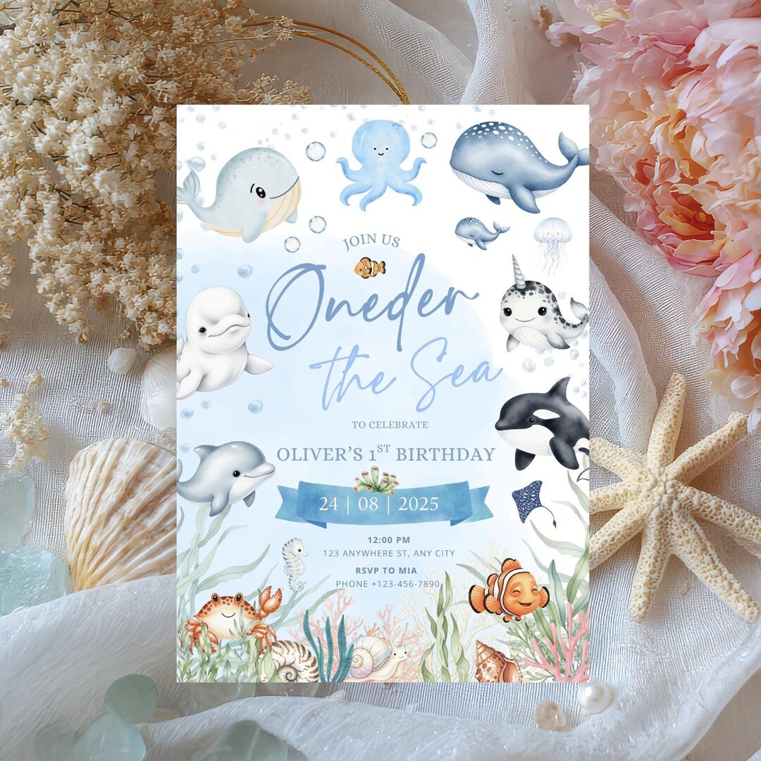 Oneder the Sea Birthday Invitation, Editable Boy 1st Birthday (canva ...