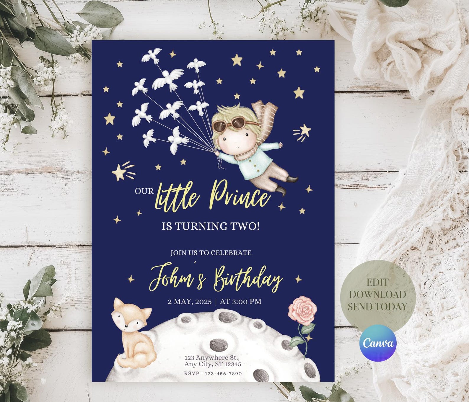 Le Petit Prince Birthday Invitation Editable Little Prince Invite ...