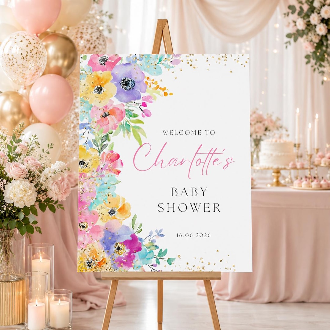 Modelo de placa de boas-vindas floral para chá de bebê, decoração de ...