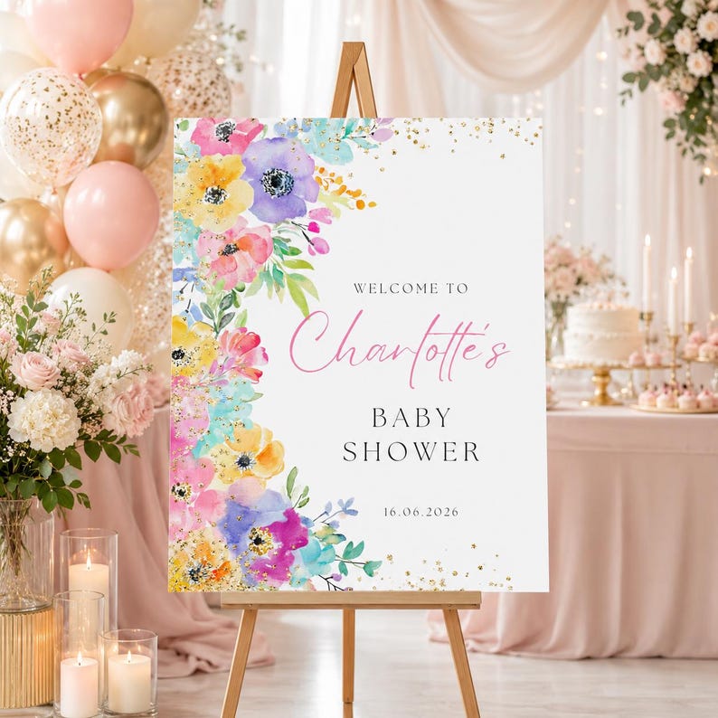 Floral Baby Shower Welcome Sign Template, Editable Canva Welcome Decor ...
