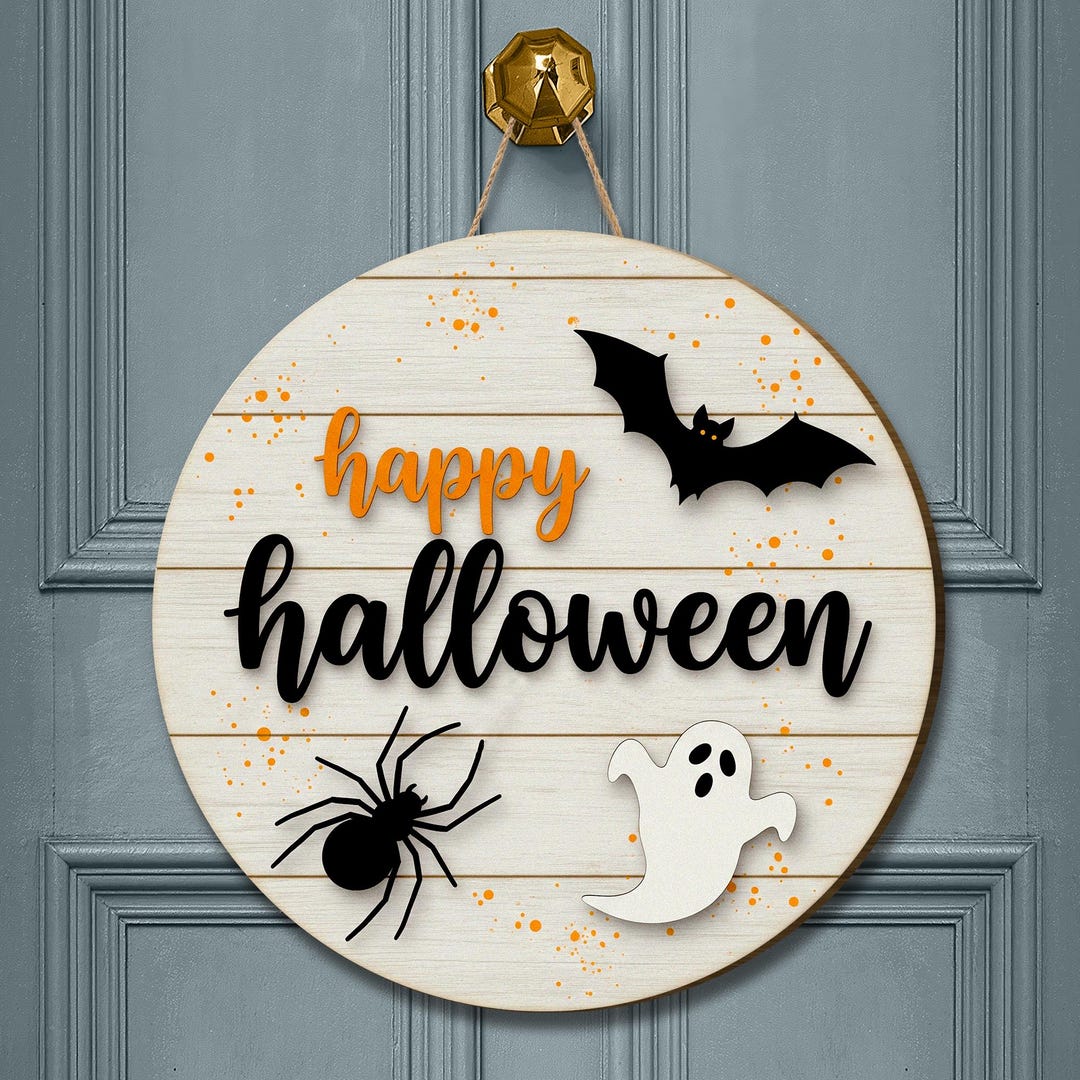 Happy Halloween Door Sign: Round Wooden Porch Hanging Decoration - Etsy