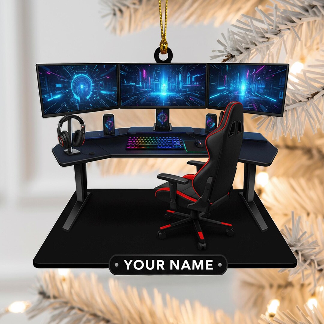 Personalized Gaming Setup Ornament, Custom Name Acrylic Gamer Desk With ...