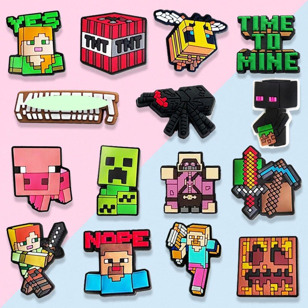 15 Pcs Pixel Block Style Shoe Charms | Cute Adventure Gaming Charms for ...