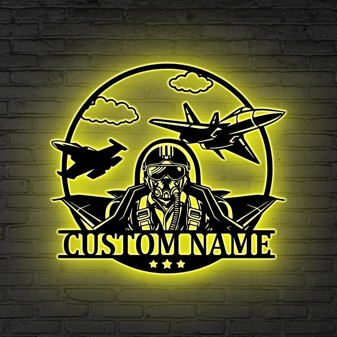 Personalized Fighter Jet Pilot Metal Wall Art LED Light Custom Aircraft ...