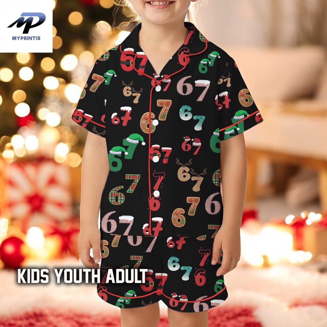 Six Seven Meme Christmas Pajamas Set for Women & Kids, Funny Viral ...