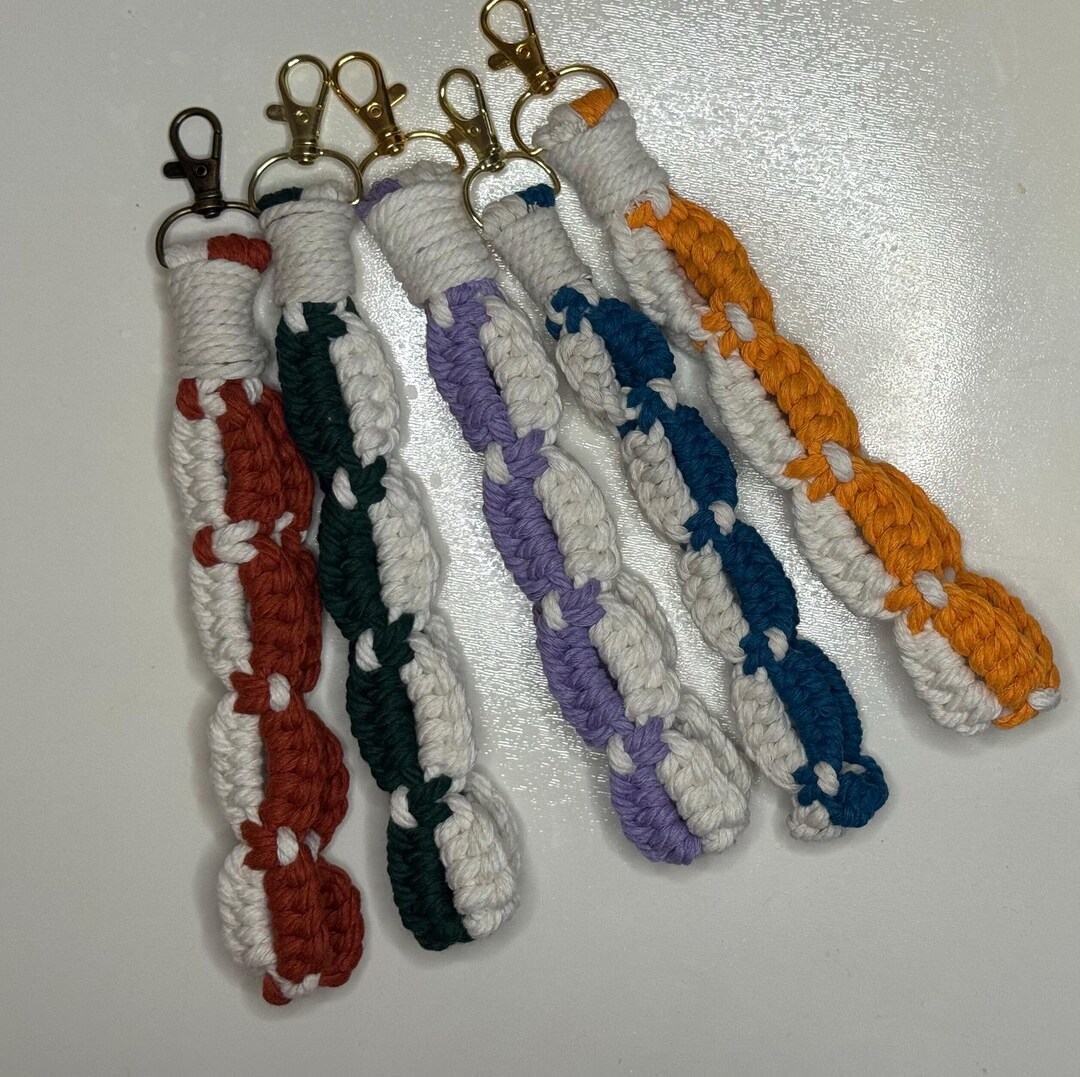 Macrame Wristlet Keychain | Handmade Key Fob | Boho Keychain | Cotton ...