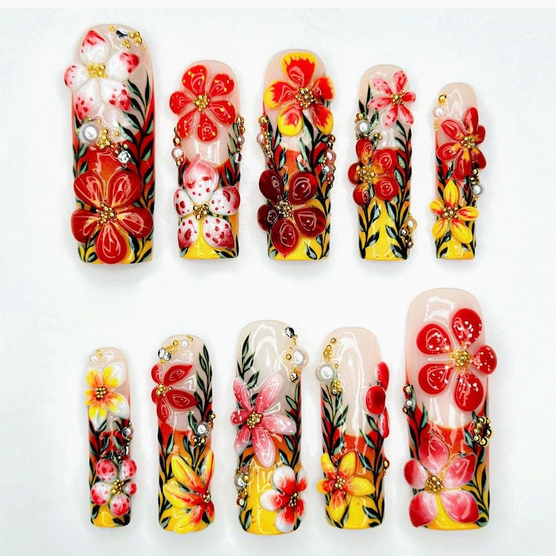 3d Yellow Flower Nails - Etsy