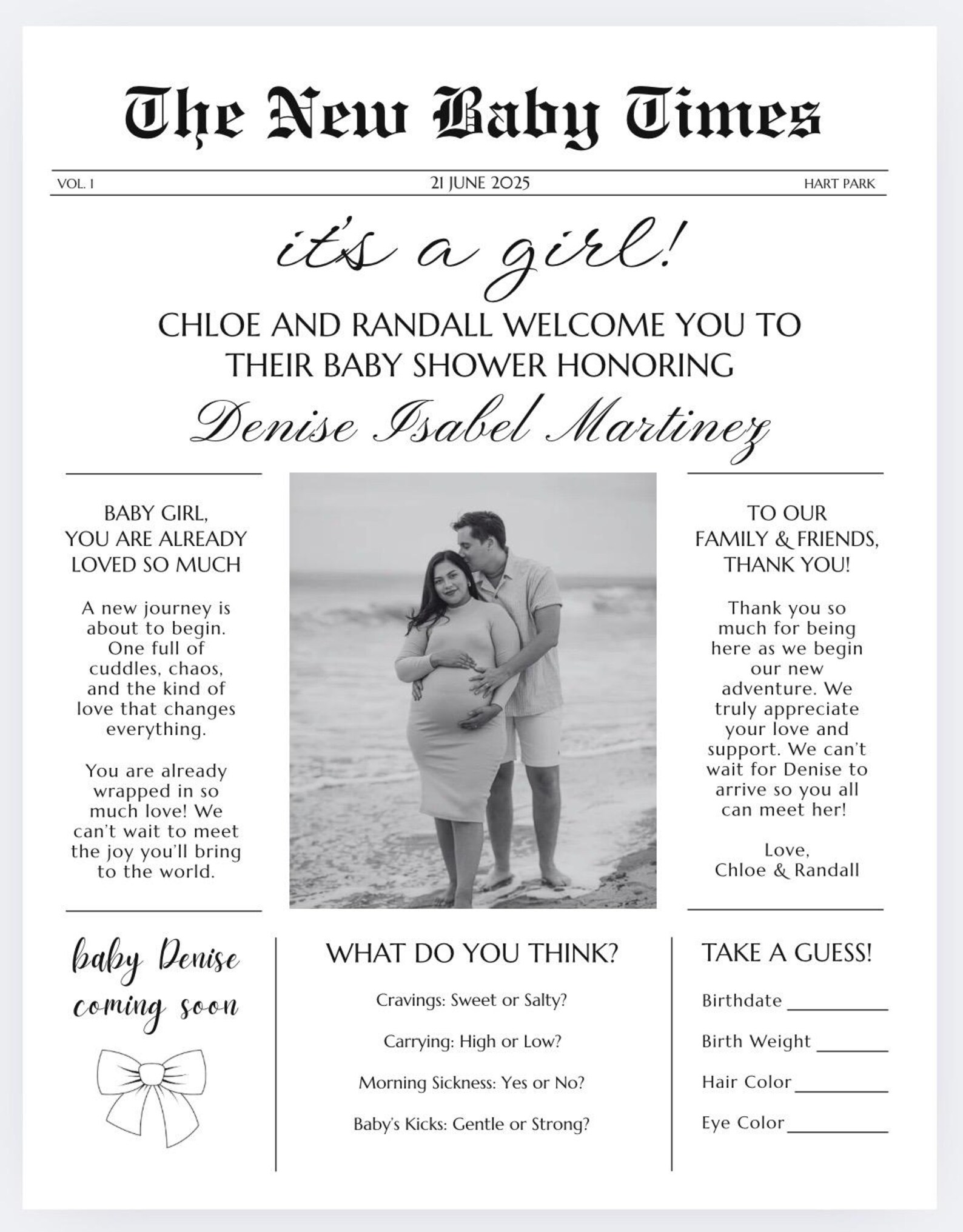 Editable Baby Shower Newspaper Scroll Template – Printable Custom ...