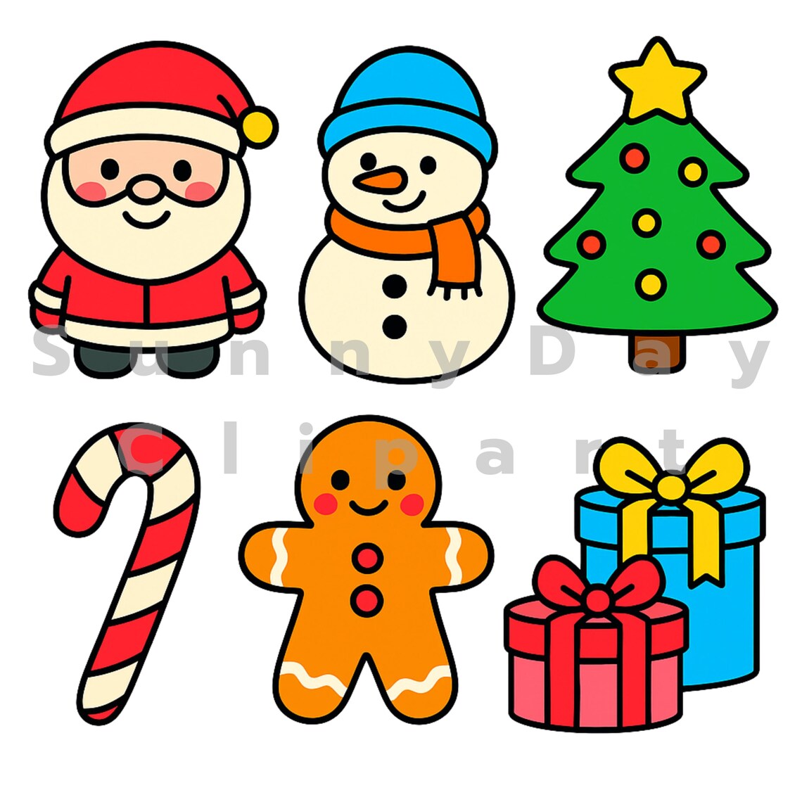 Kawaii Pastel Christmas Clipart: Santa, Tree, Cookie (PNG JPG) - Etsy