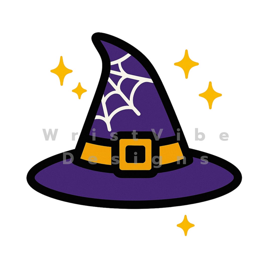 Witch Hat Halloween Clipart - Purple Spider Web Hat PNG JPG Digital ...