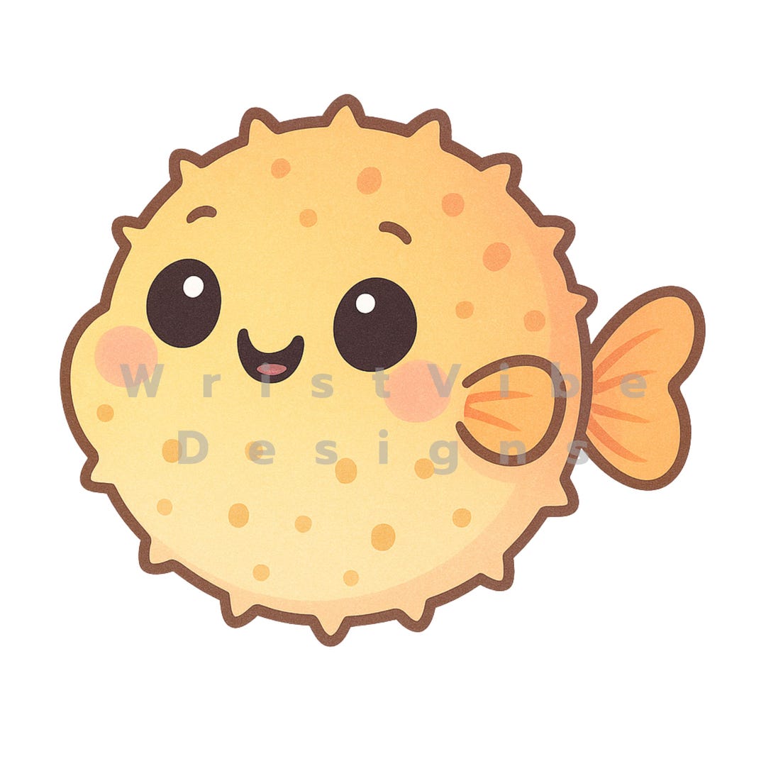 Kawaii Pufferfish Clipart: Yellow Blowfish PNG JPG (digital Download) - Etsy