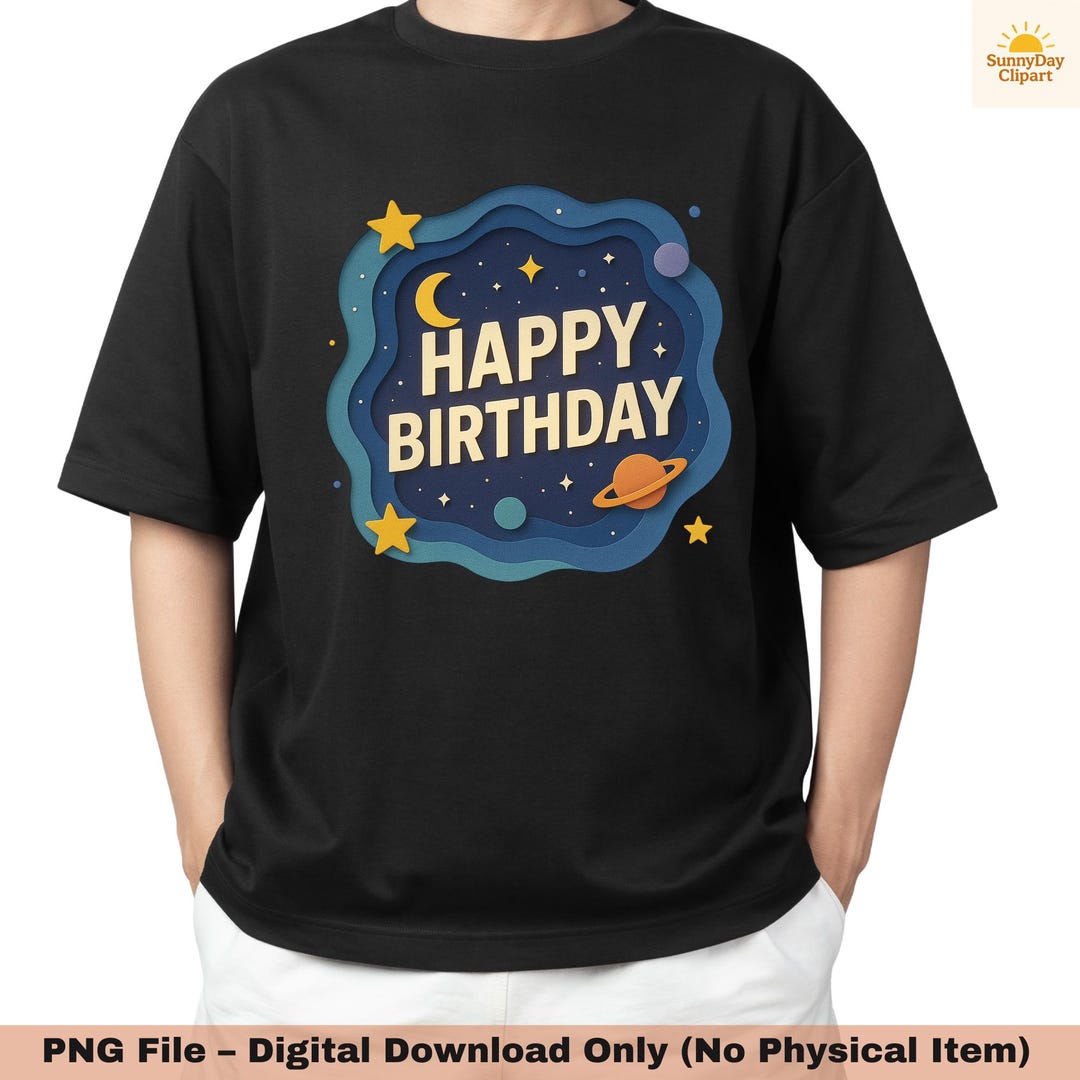 Outer Space Happy Birthday Clipart | Galaxy Theme PNG JPG | Digital ...