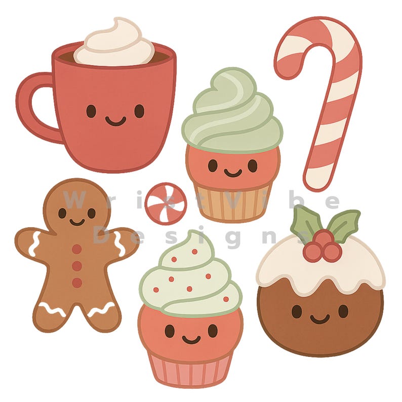 Kawaii Christmas Treats Clipart – Cute Holiday Sweets PNG, Gingerbread ...