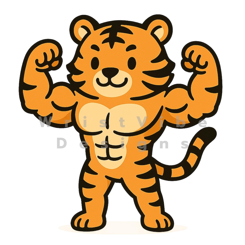 Buff Tiger Clipart: Gym Decor, Fitness Stickers (PNG, JPG) - Etsy