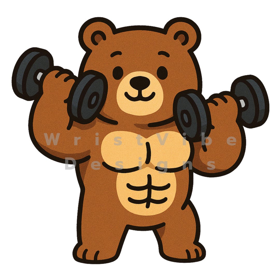 Buff Bear Clipart - Cute Muscle Bear PNG JPG for Gym Stickers, Fitness ...