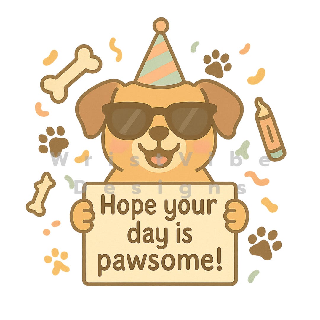 Pawsome Birthday Dog Clipart | Cute Puppy PNG JPG Digital Download - Etsy