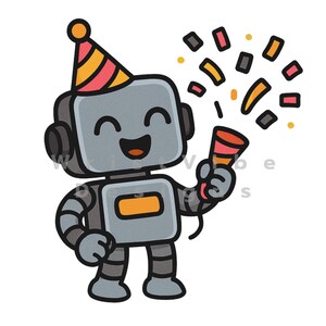 Robot Birthday Clipart | Party Confetti, Kids Celebration (digital ...