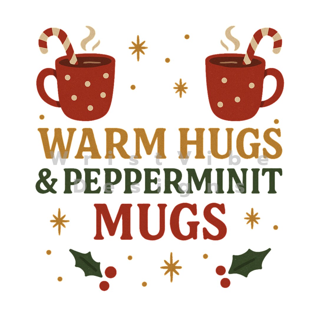 Cozy Christmas Mug Clipart: "warm Hugs & Peppermint Mugs" PNG (digital ...