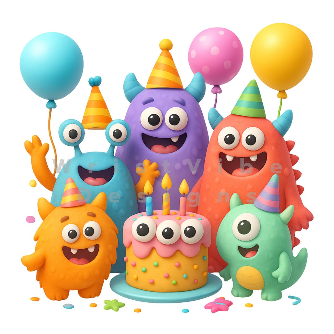 Monster Birthday Clipart | Cute Party Monsters PNG JPG | Digital ...