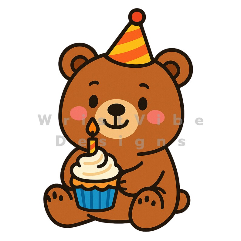 Cute Birthday Bear Clipart | Kawaii Party Animal PNG JPG | Kids ...