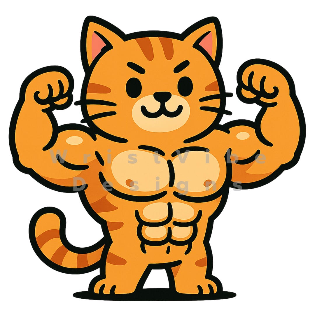 Strong Buff Cat Clipart - Funny Muscle Kitty PNG JPG for Gym Stickers ...