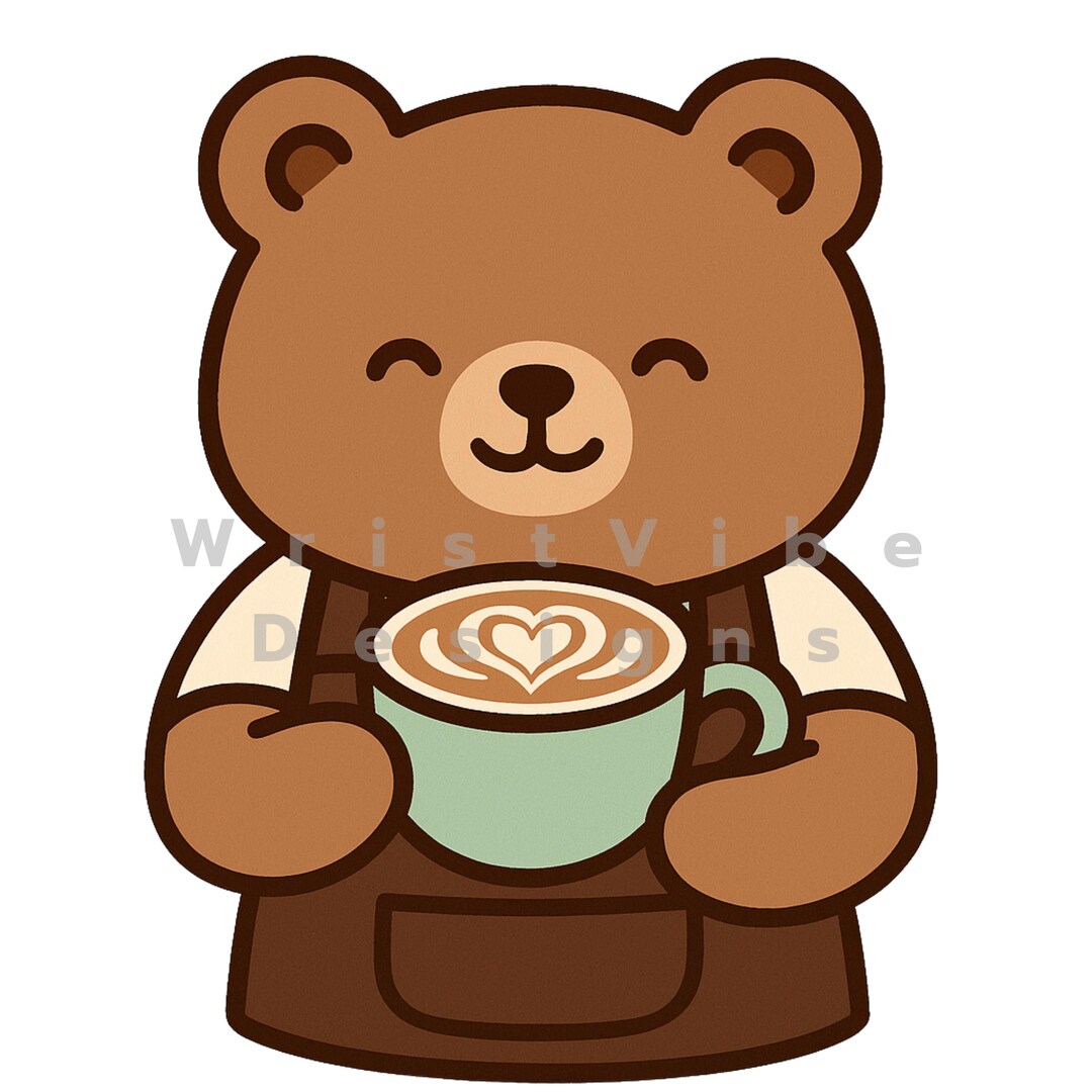 Barista Bear Clipart PNG: Kawaii Coffee Cafe Art (digital Download) - Etsy