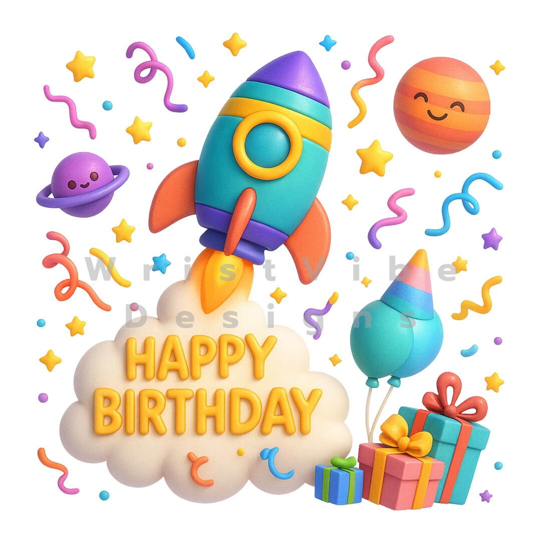 Rocket Birthday Clipart: Space Theme Party Art (PNG JPG Digital ...