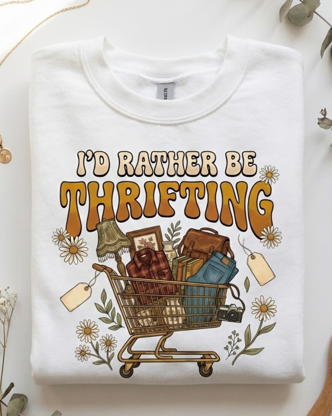 I’d Rather Be Thrifting PNG, Retro Thrift Aesthetic Shirt Design, Blue ...