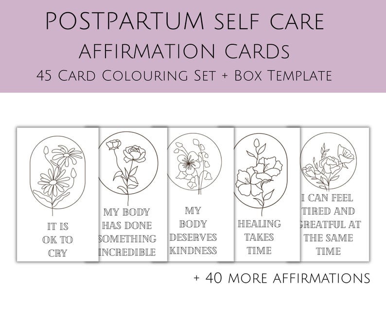 Postpartum Affirmation Cards Printable | Colouring Self Care for New ...