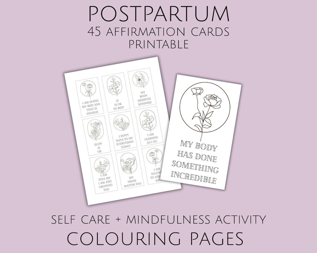 Postpartum Affirmation Cards Printable | Colouring Self Care for New ...