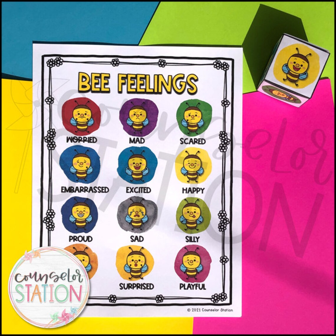 Feelings Chart, Feelings Dice, and My Feelings Printables (bee-themed ...