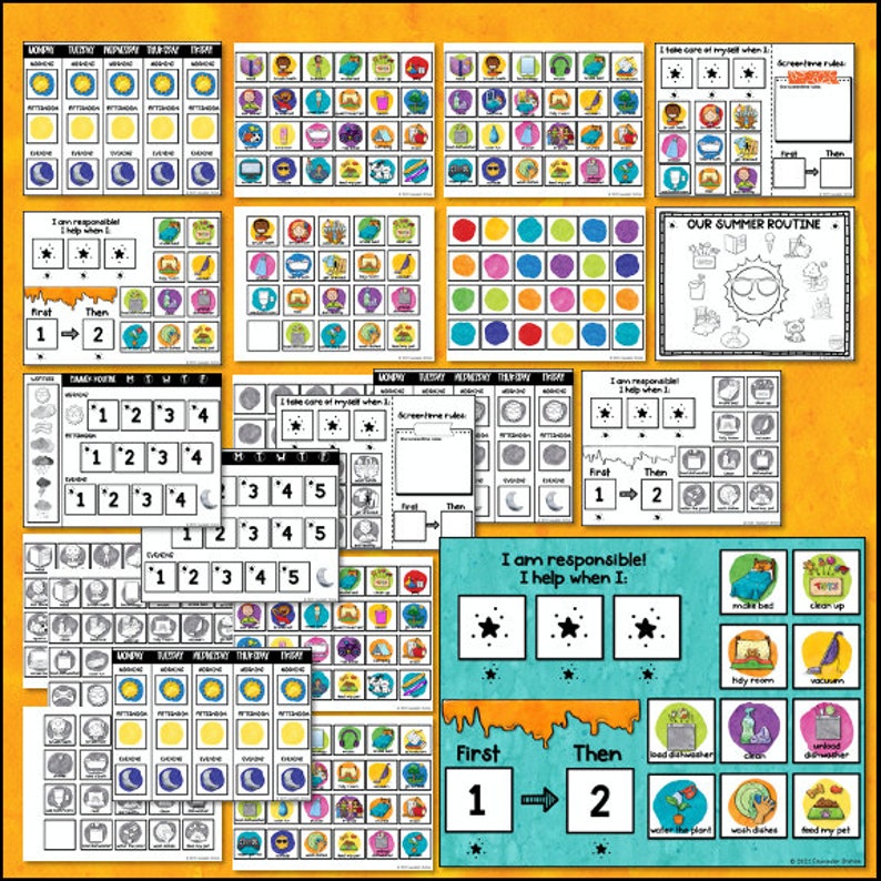 Kids' Summer Schedule Visual Charts With Chore Chart, Summer Activities ...
