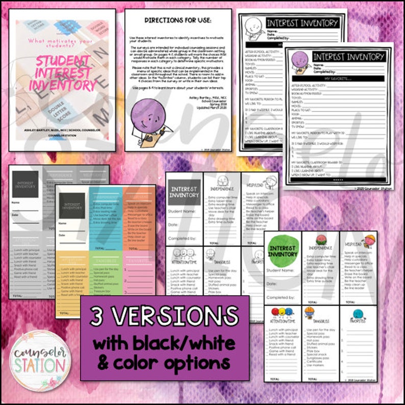 Student Interest Inventory Reward Menus/reinforcement Surveys - Etsy