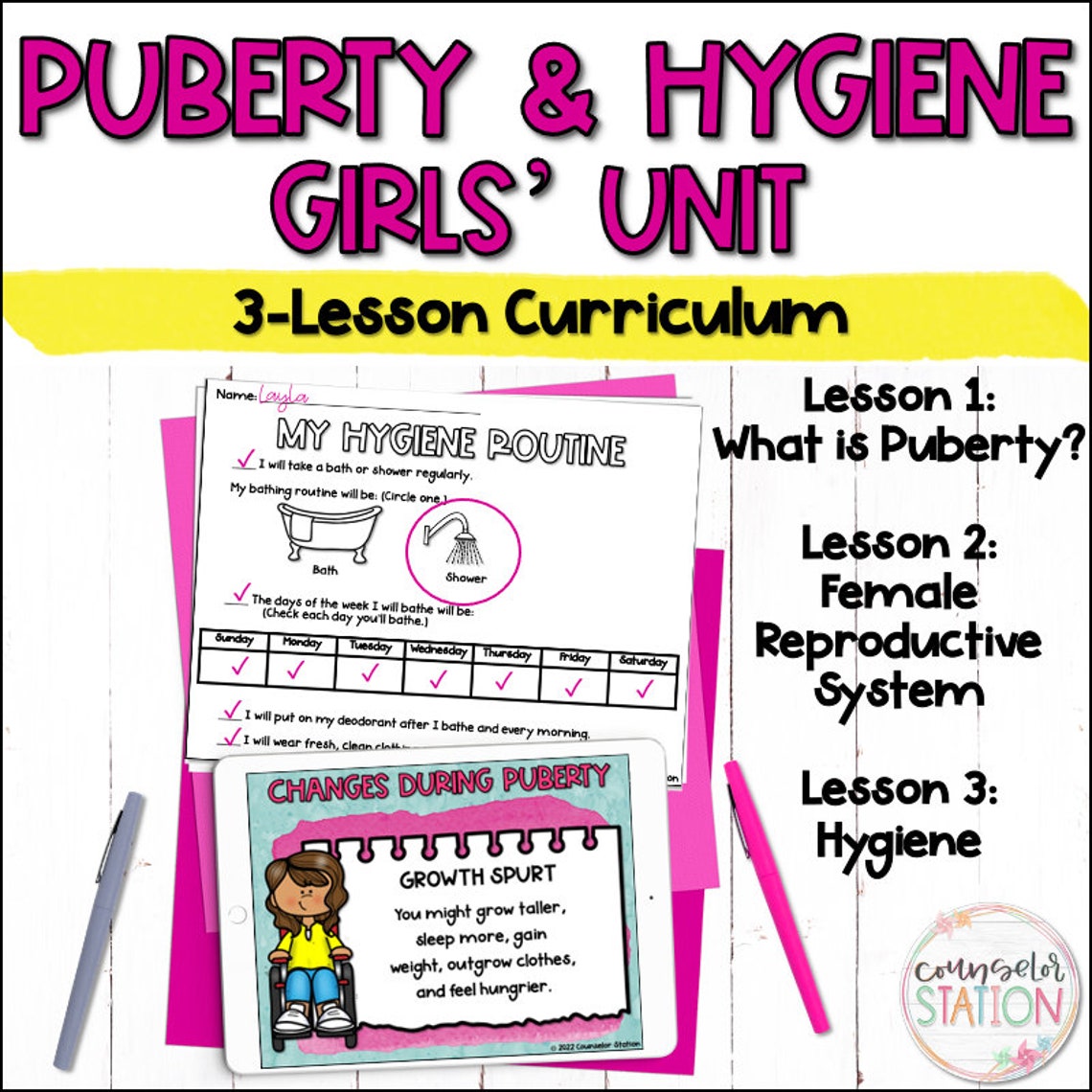 Puberty & Hygiene for Girls 3-lesson Digital Health Unit With Printable ...