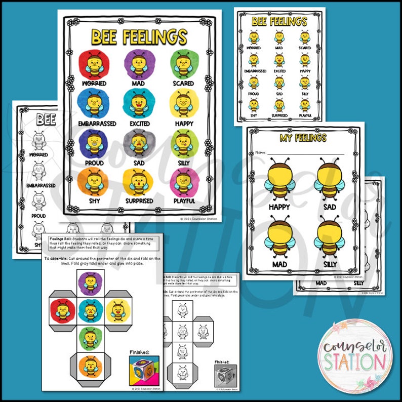 Feelings Chart, Feelings Dice, and My Feelings Printables (bee-themed ...